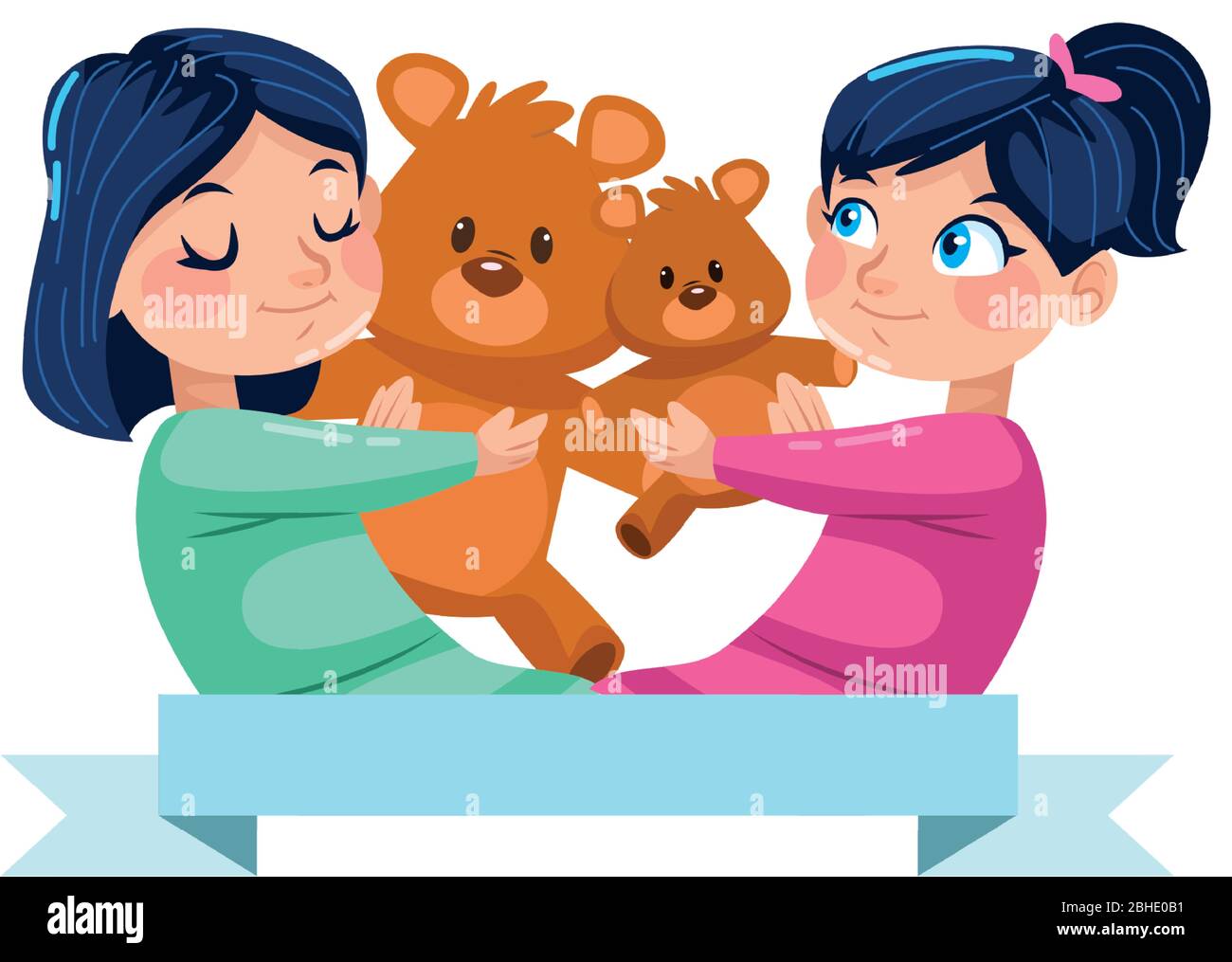 cute little girls with bear teddy characters Stock Vector Image & Art ...