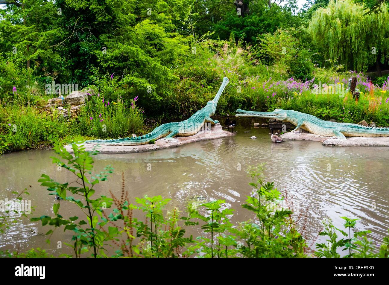 The two Teleosaurus, models in Crystal Palace Park, London, UK Stock ...