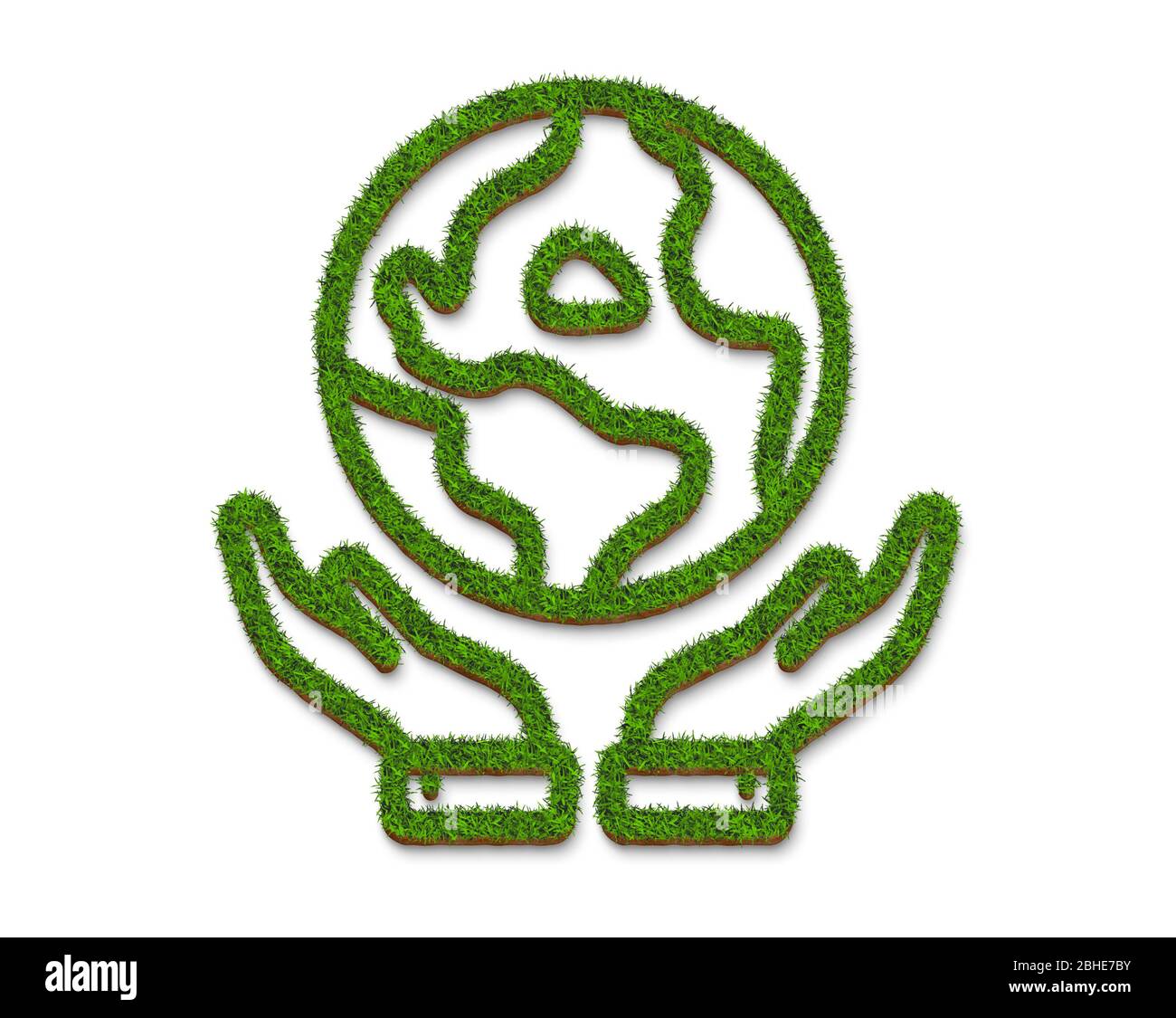 Logo or icon Hands embracing the earth from the green grass surface ...