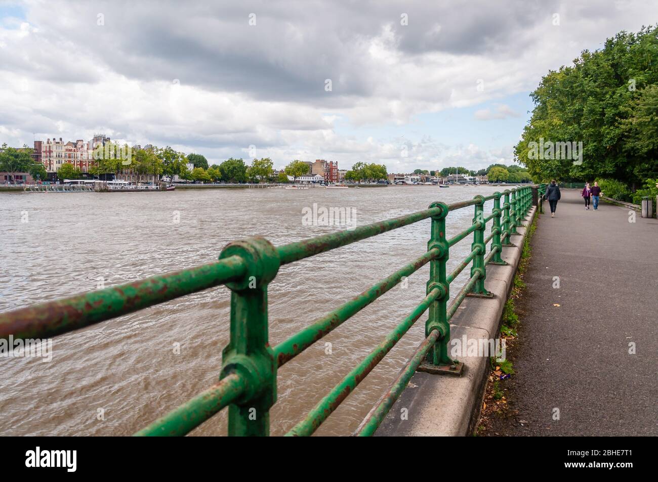 The riverbank at Putney looking towards Fulham Palace, London, England ...
