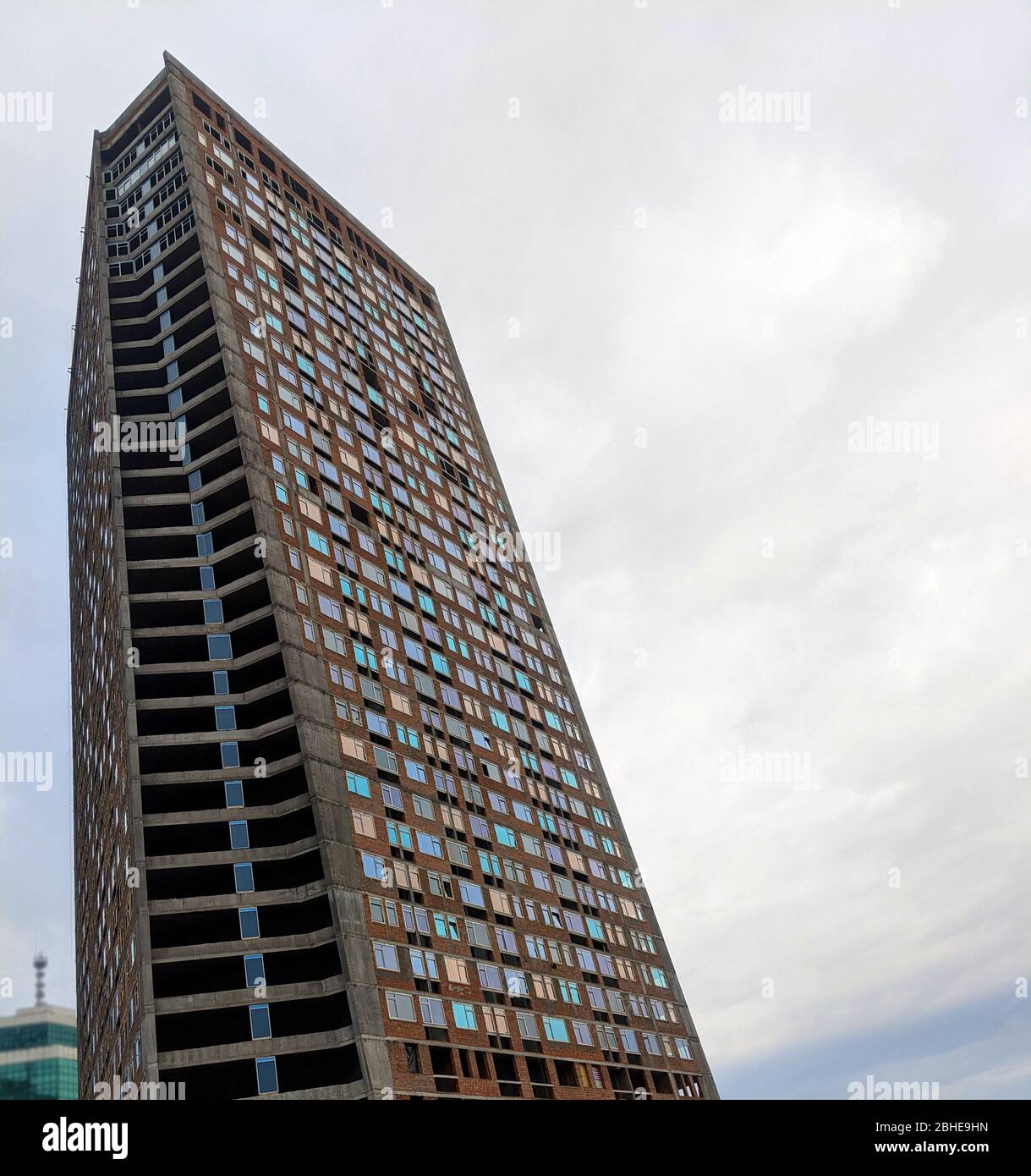 Modern building construction with curved diagonal shape in Kyiv ...