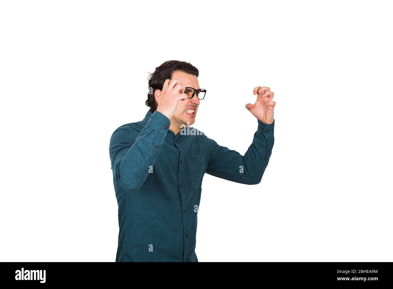 Angry businessman, boss reacting furious to his employees work ...