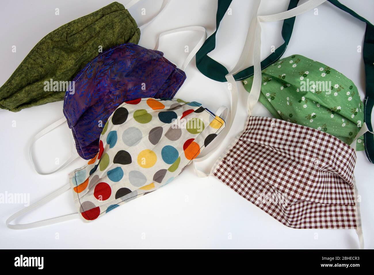 Homemade cloth face masks in different styles and colors Stock Photo ...