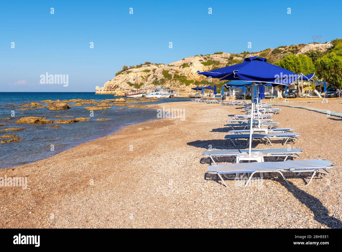 Kolymbia beach, quiet tourist resort on Rhodes island. Greece Stock ...