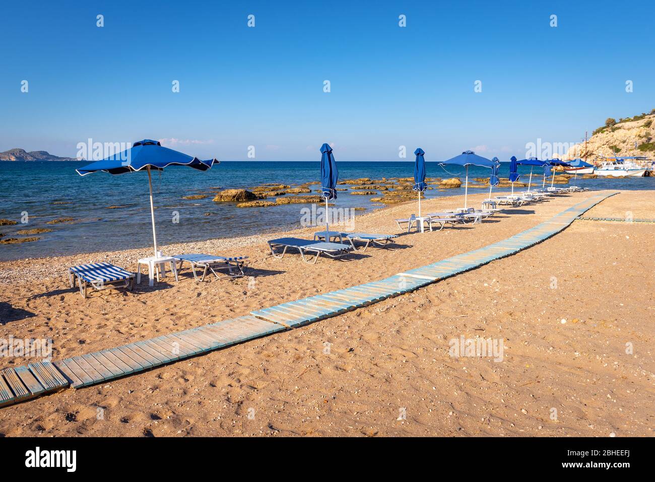 Kolymbia beach, quiet tourist resort on Rhodes island. Greece Stock ...