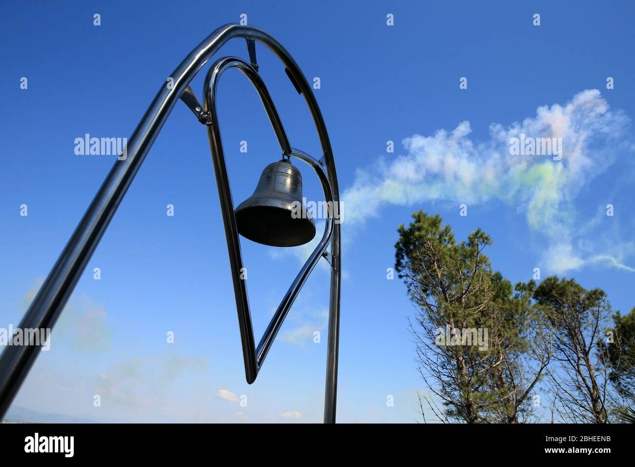 A view of the flight over the city of Frecce Tricolori for the Italy's ...