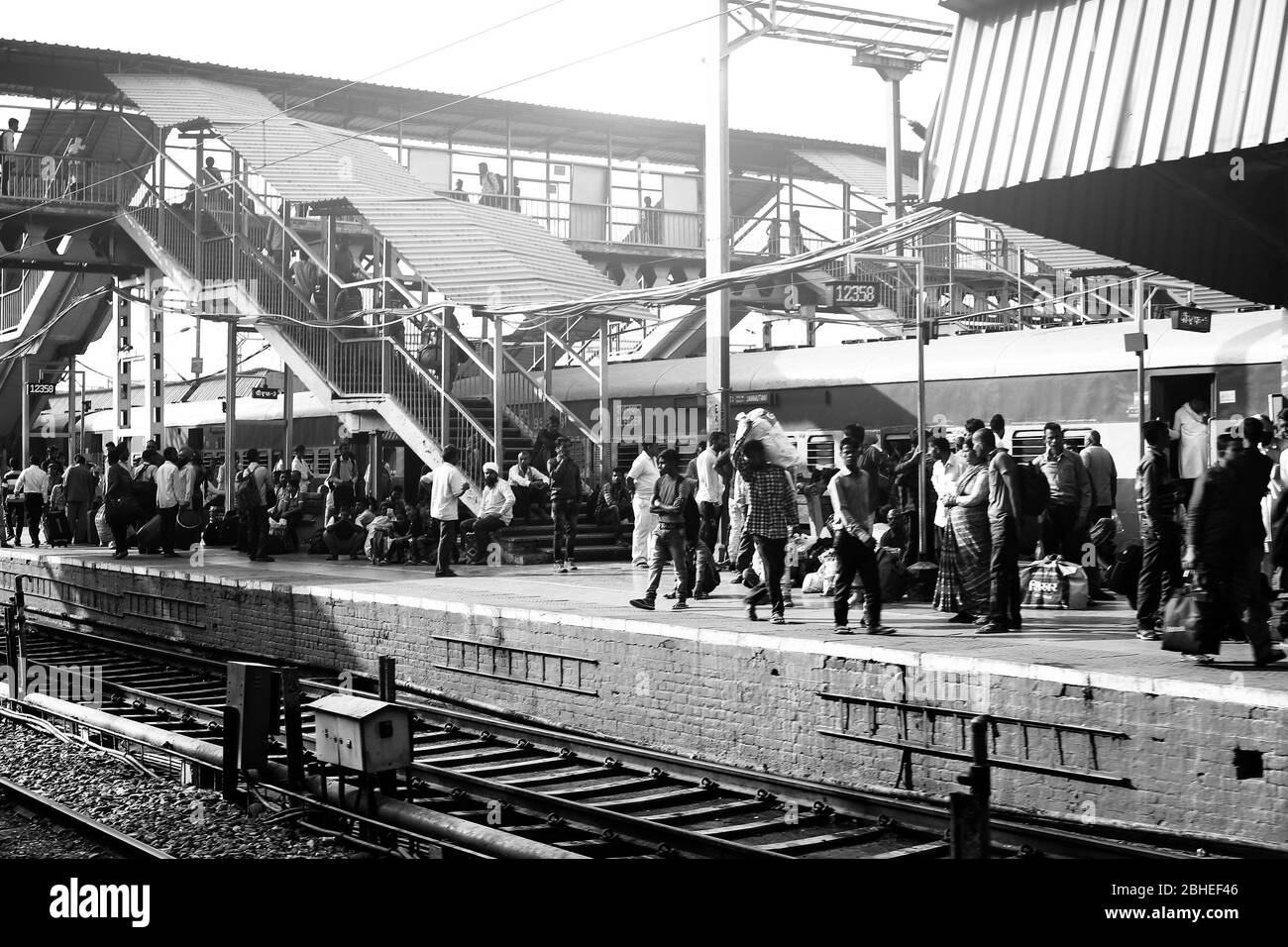 Crowded transportation railway station platform standing hi-res stock ...