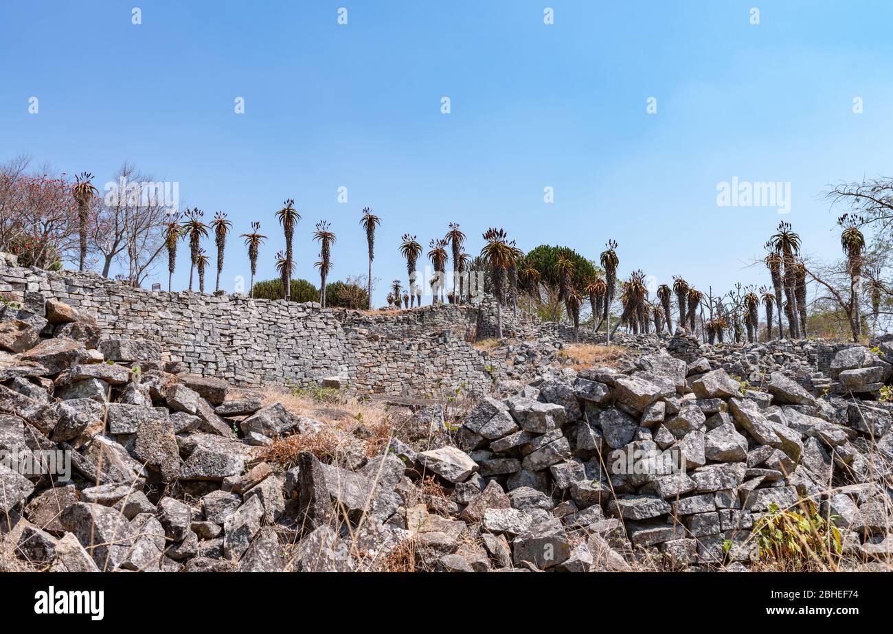 Ancient ruins of Great Zimbabwe (southern Africa) near Lake Mutirikwe ...