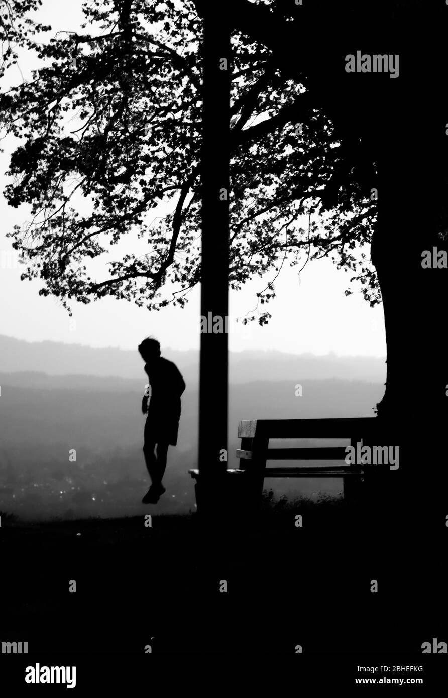 Kid boy playing in Black and White Stock Photos & Images - Alamy