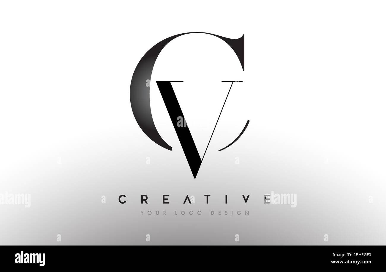 CV VC letter design logo logotype icon concept with serif font and ...