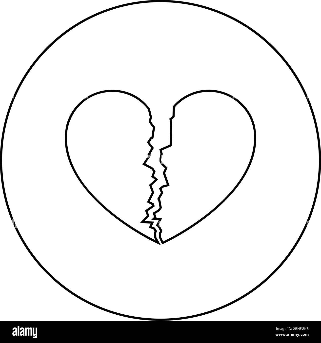 Broken heart icon in circle round outline black color vector ...