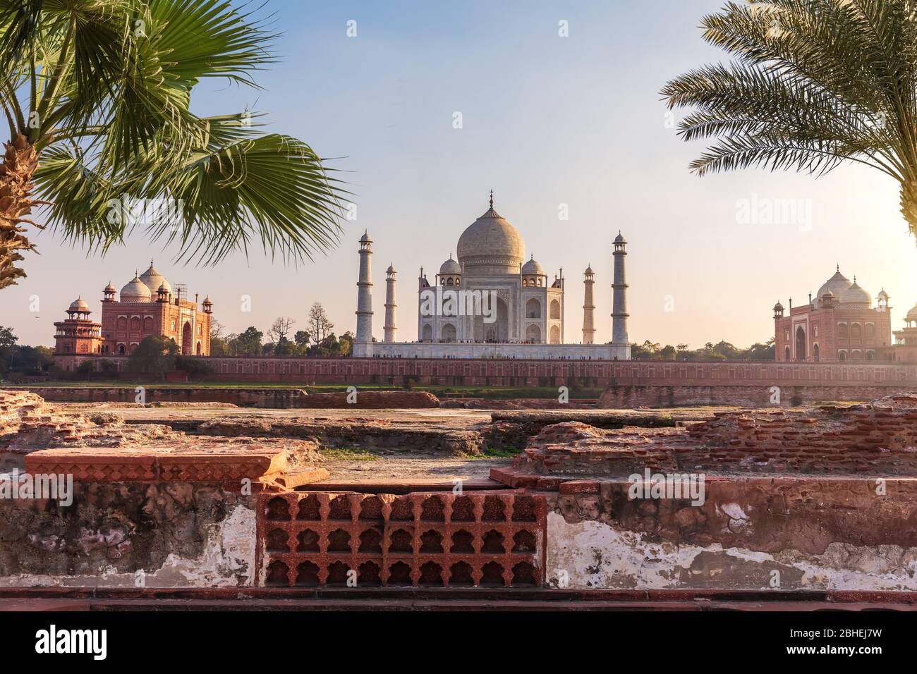 Taj Mahal view from the Mehtab Bagh and the pool ruins, Agra, India ...