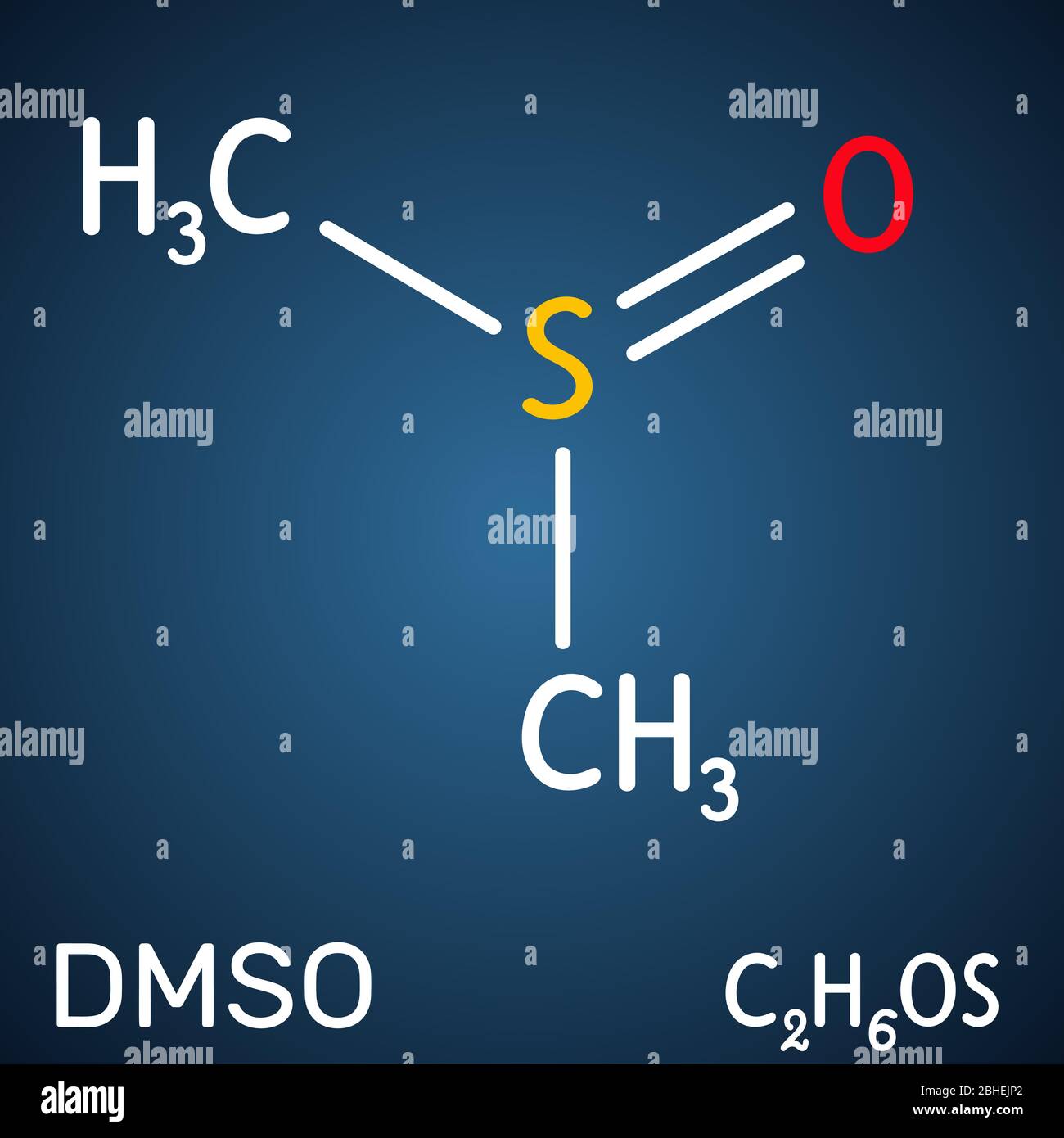 Dimethyl sulfoxide, DMSO, C2H6OS molecule. It is an organosulfur ...