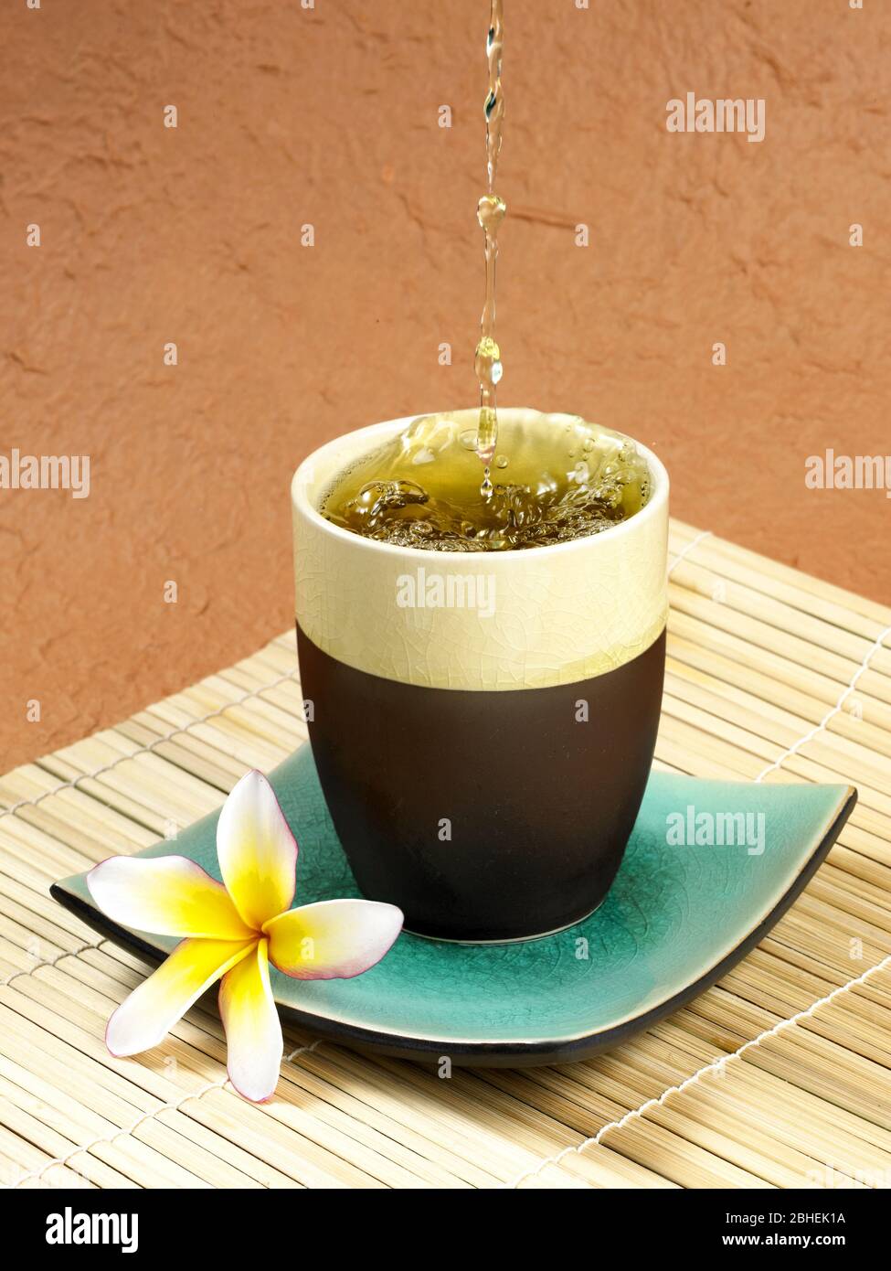 Green tea drops on the gjass Stock Photo - Alamy