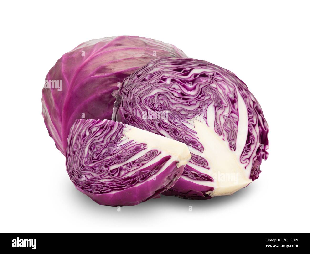 Whole red cabbage and half isolated on white background with clipping ...