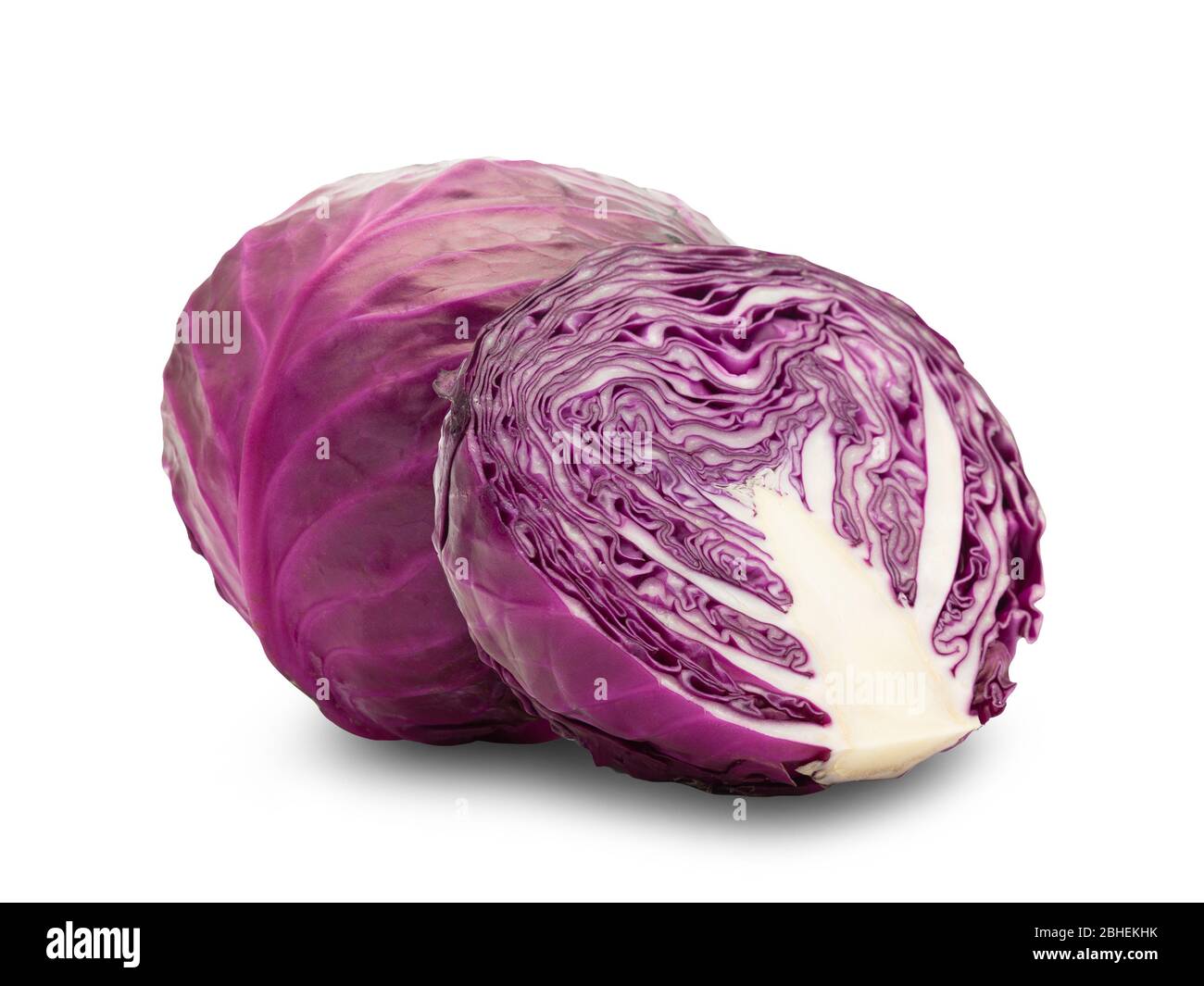Whole red cabbage and half isolated on white background with clipping ...