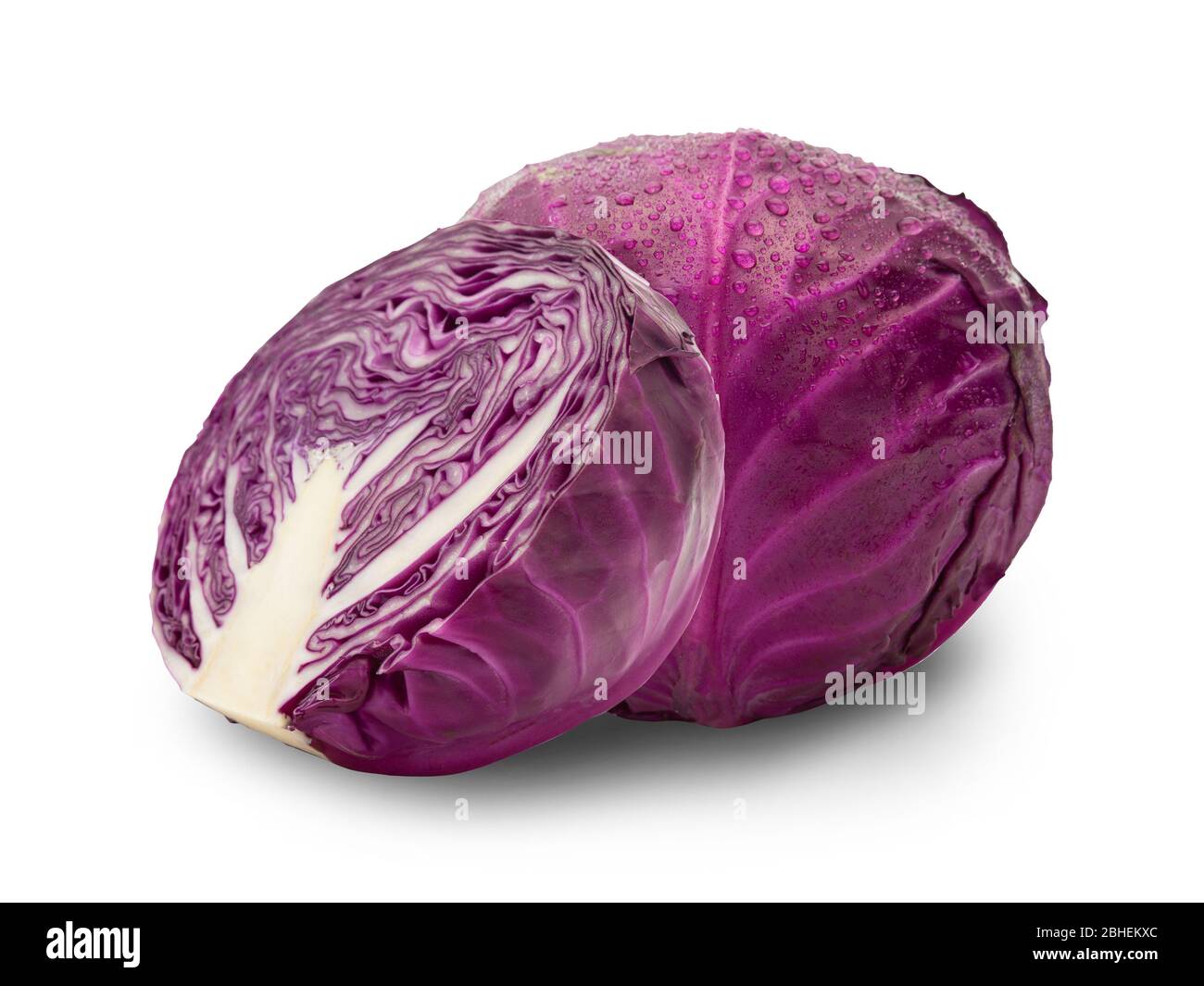 Whole red cabbage and half isolated on white background with clipping ...