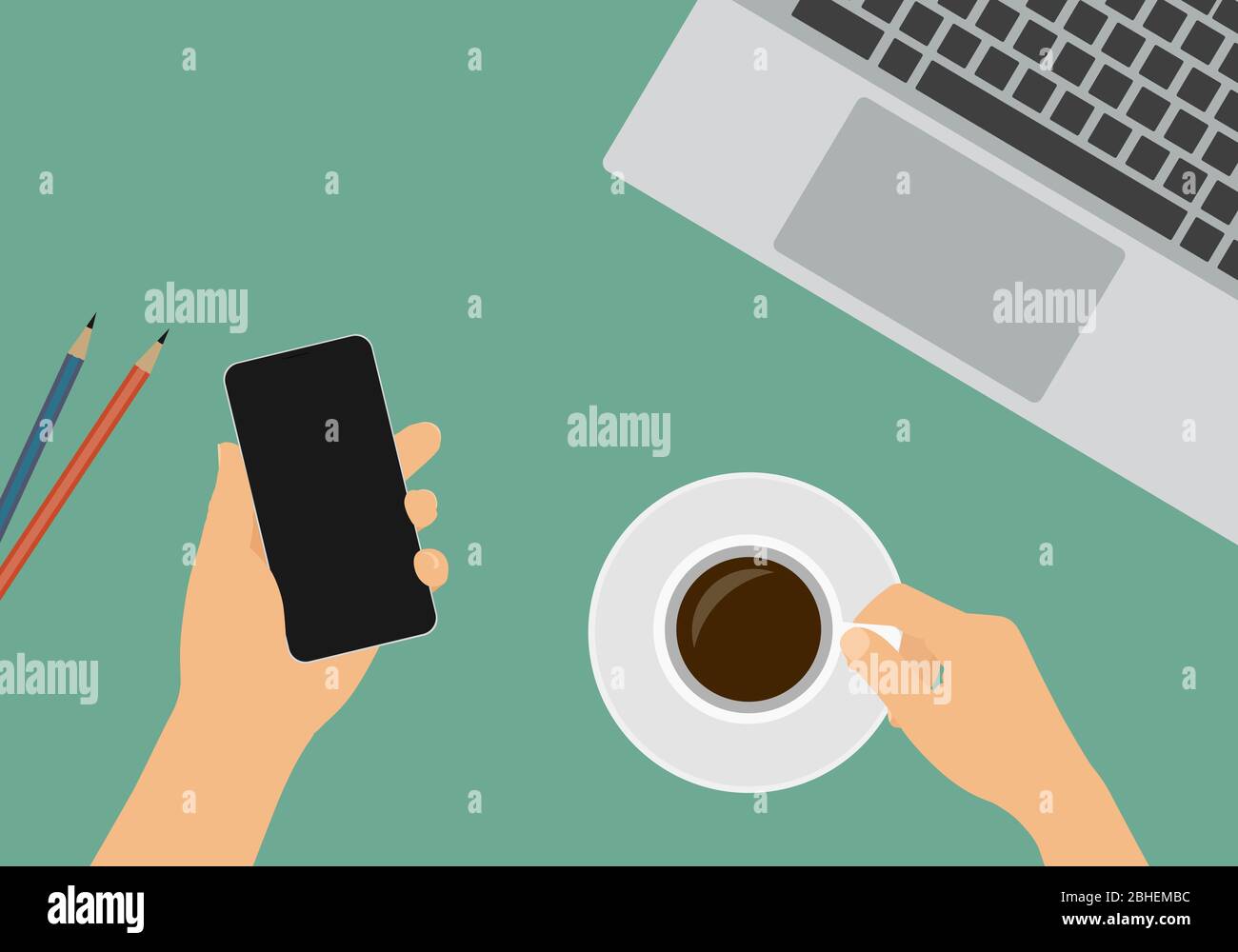 Overhead laptop on table Stock Vector Images - Alamy