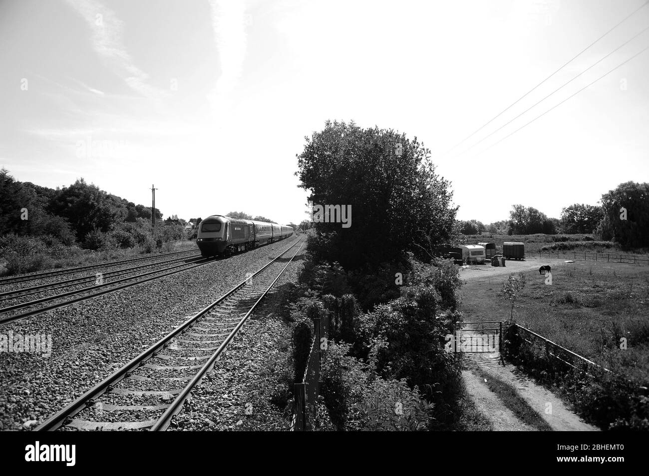 Power car 43147 heads a west bound service through Magor. 43004 is the ...