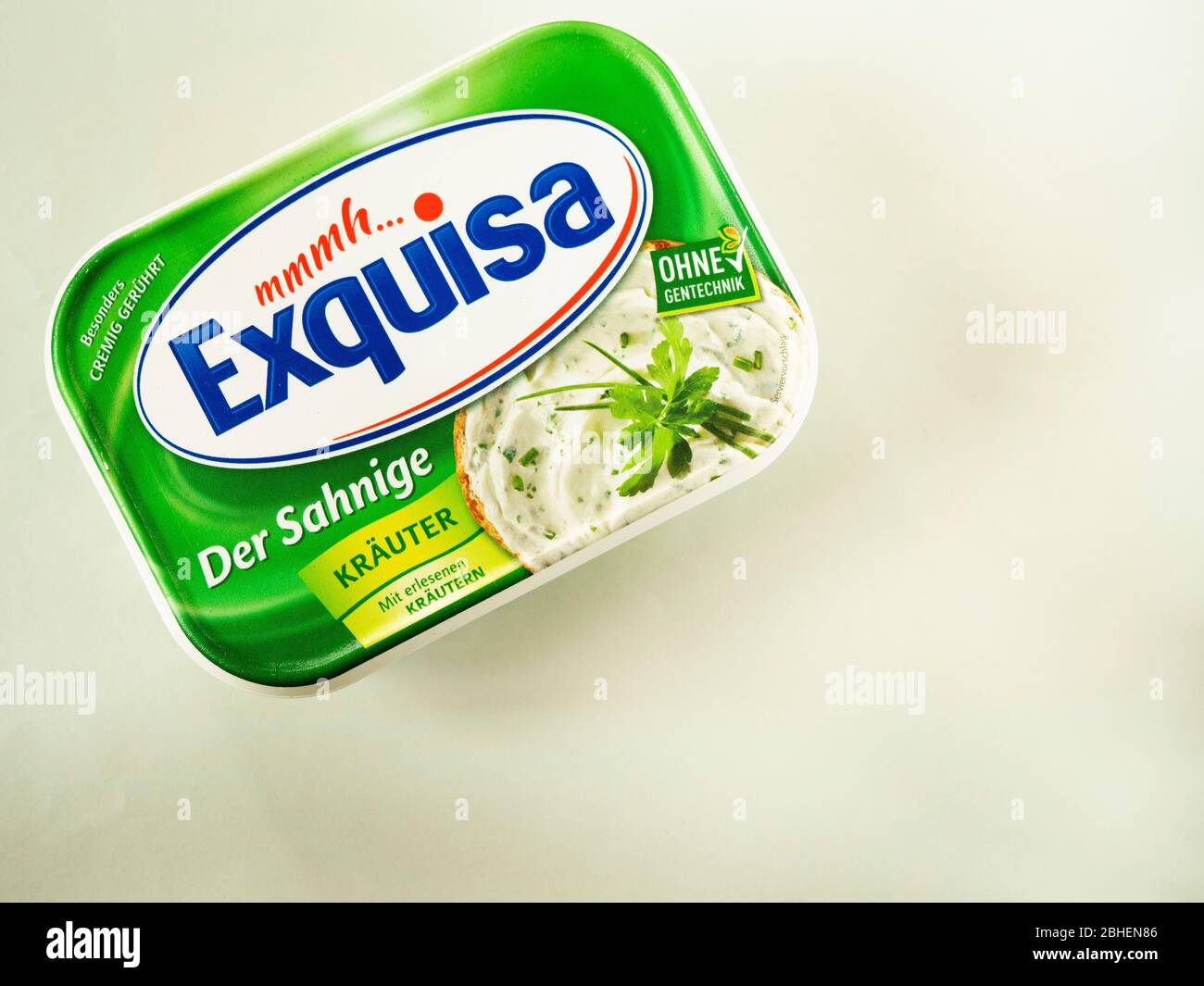 Cheese soft cream TM Exquisa with herbs produced by the German family ...