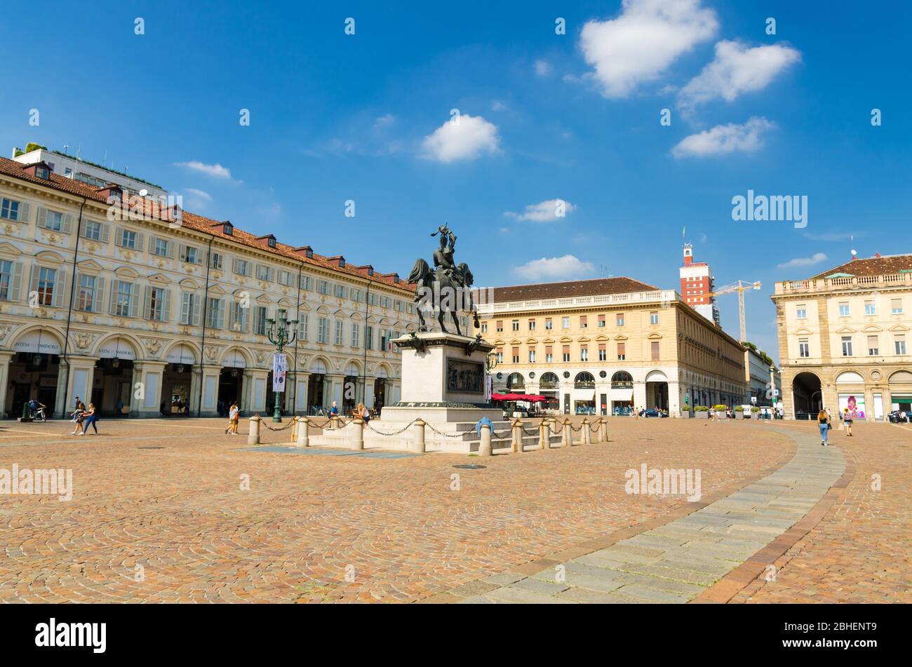 Turin, Italy, September 10, 2018: Piazza San Carlo square with Emanuele ...