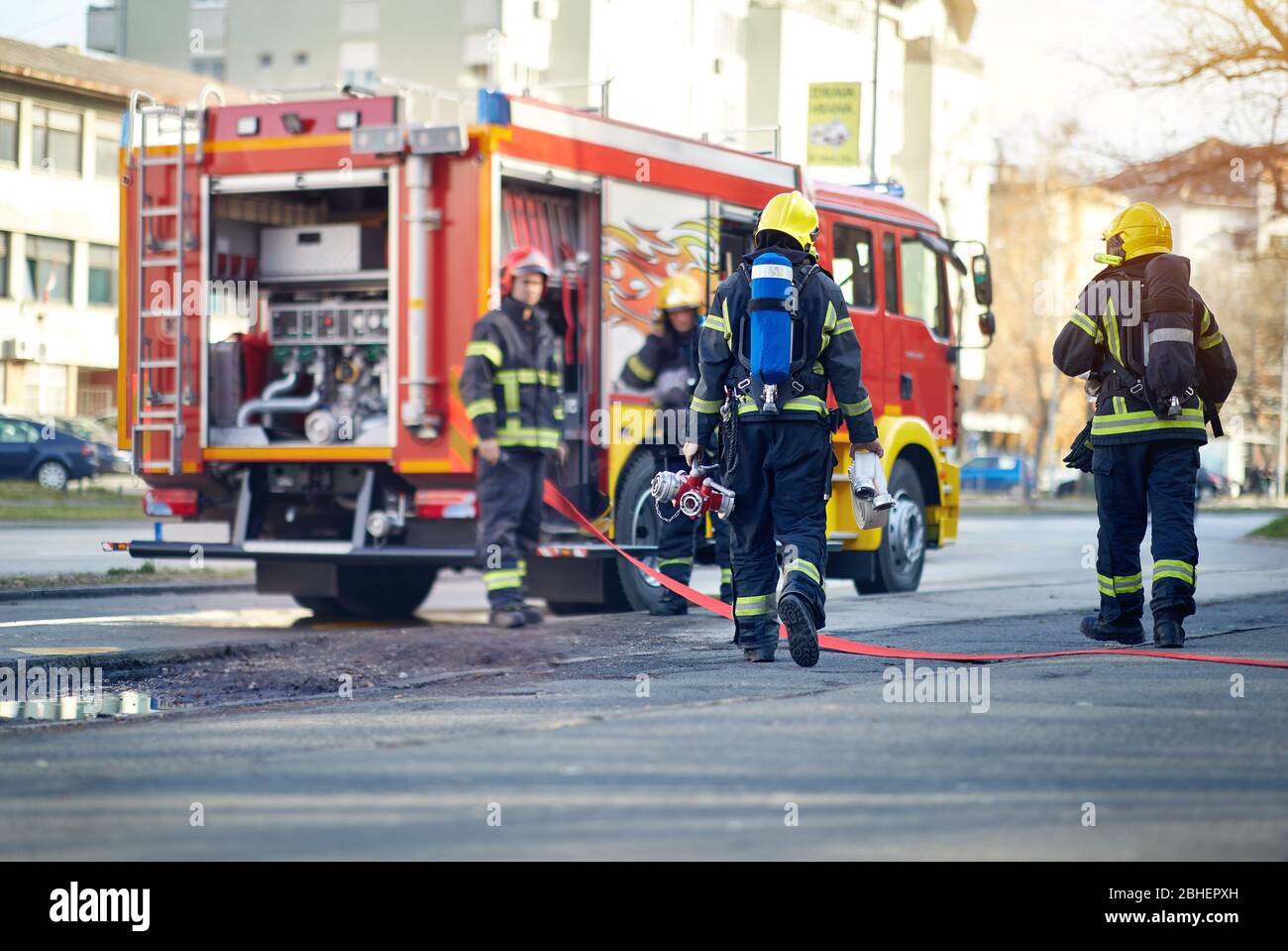 firefighter teamwork successfully completed the dangerous firefighting ...