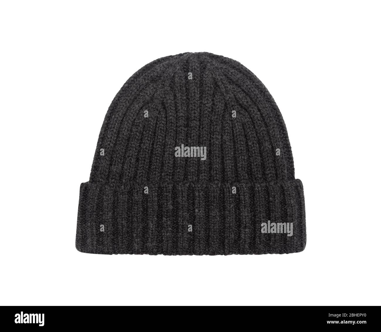 Dark grey beanie hat isolated on white background with clipping path ...