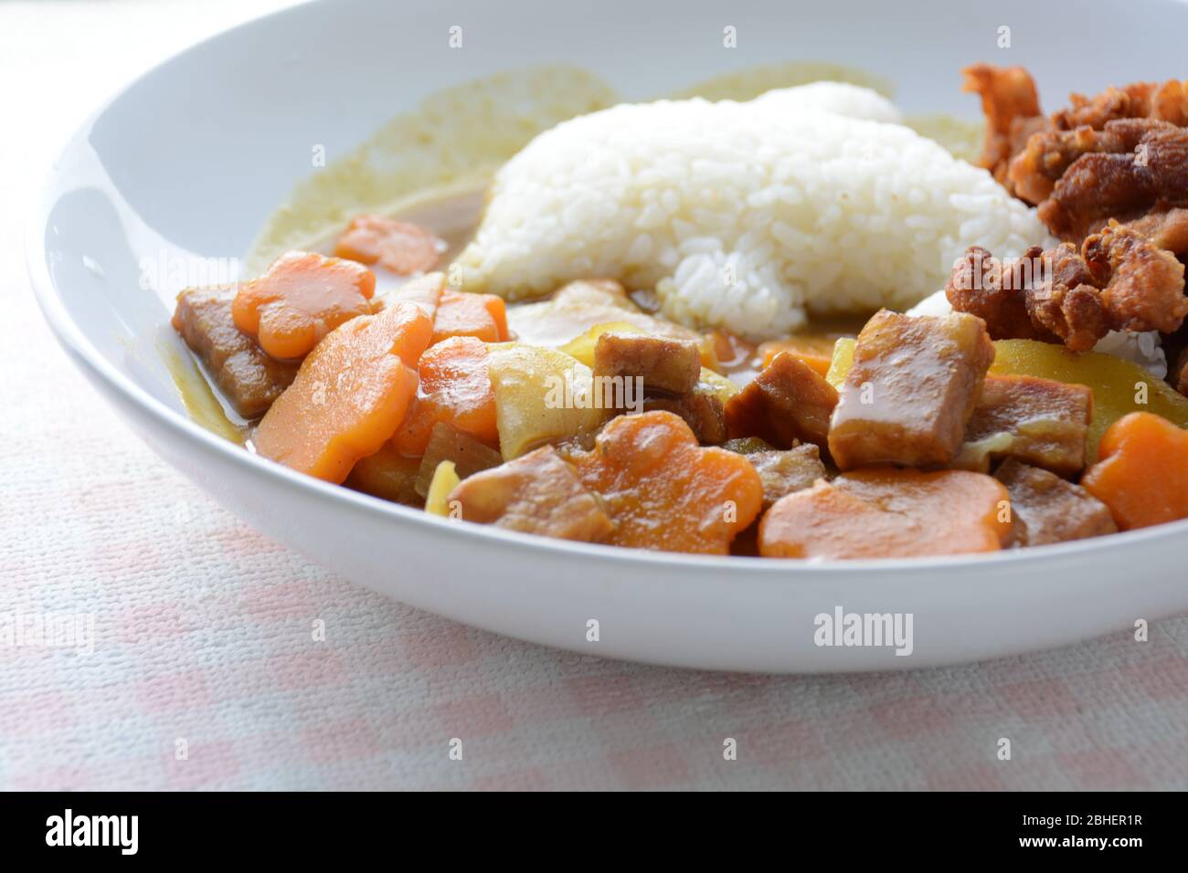 Japanese curry with dolphin rice shape and fried chicken. (Karaage ...