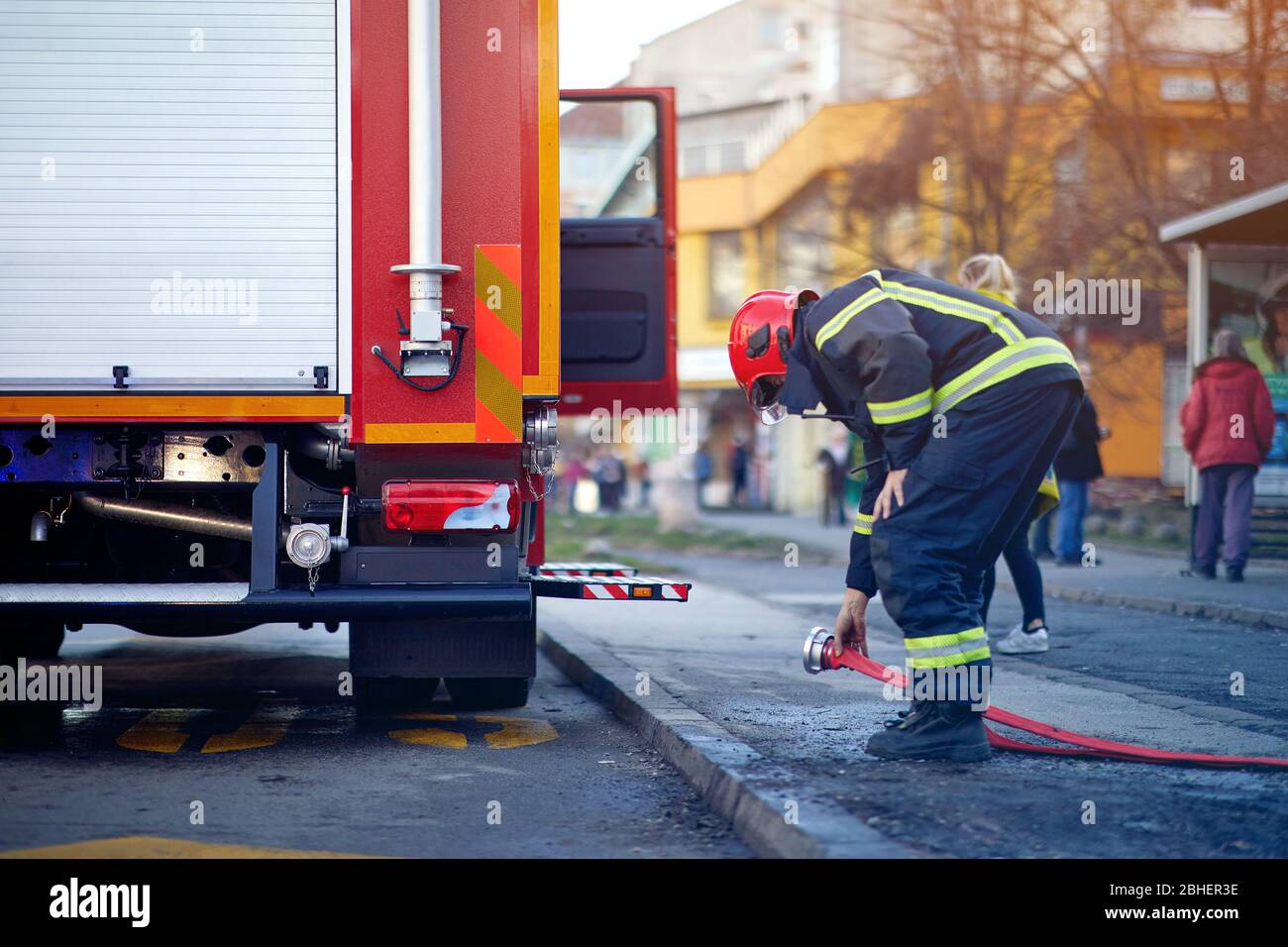 firefighter successfully completed the dangerous firefighting Stock ...