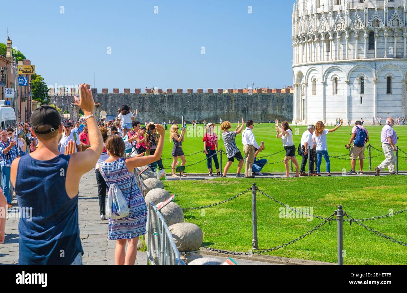 Pisa, Italy, September 14, 2018: Tourists traveler caucasian and asian ...