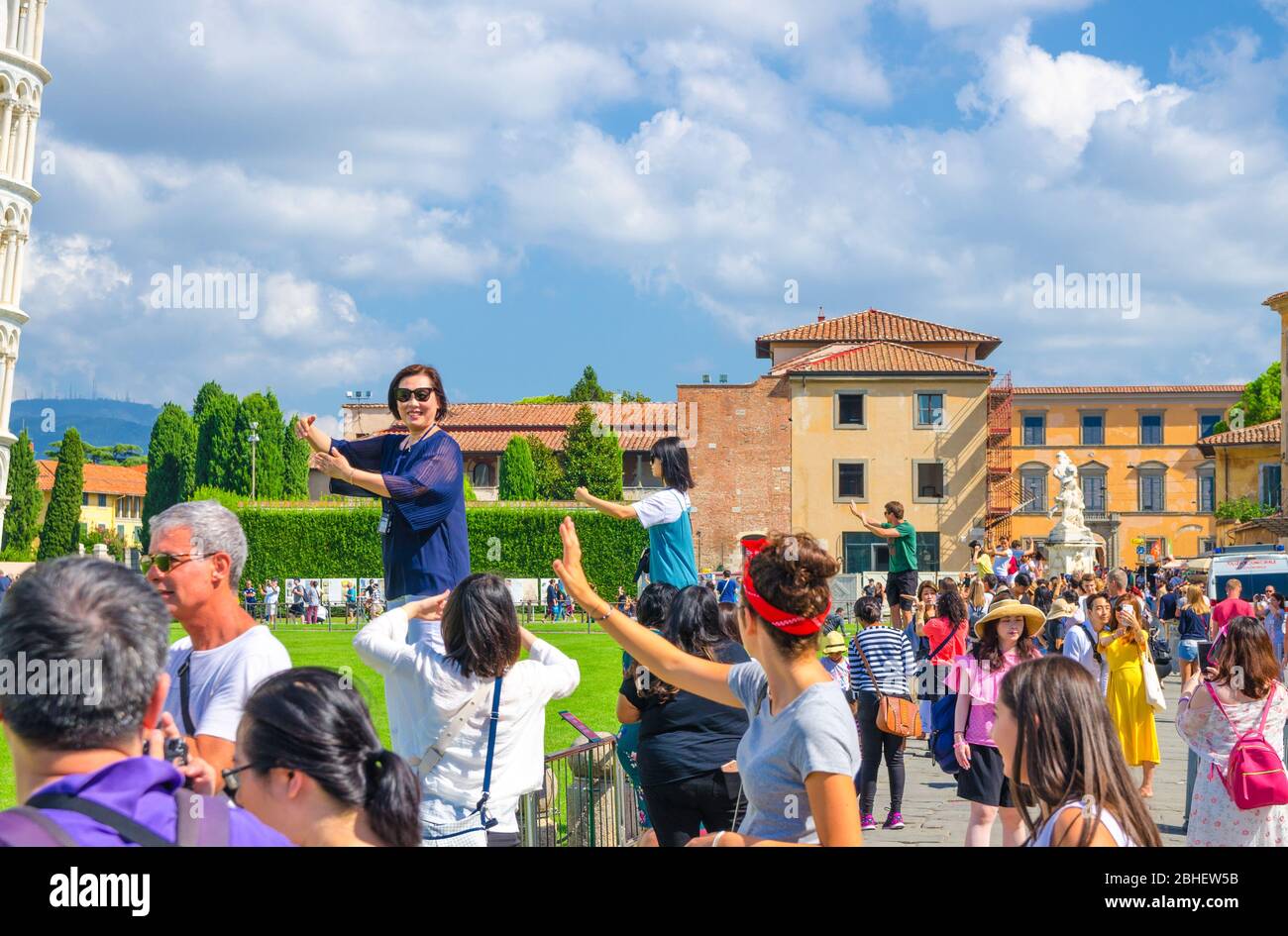 Pisa, Italy, September 14, 2018: Tourists traveler caucasian and asian ...