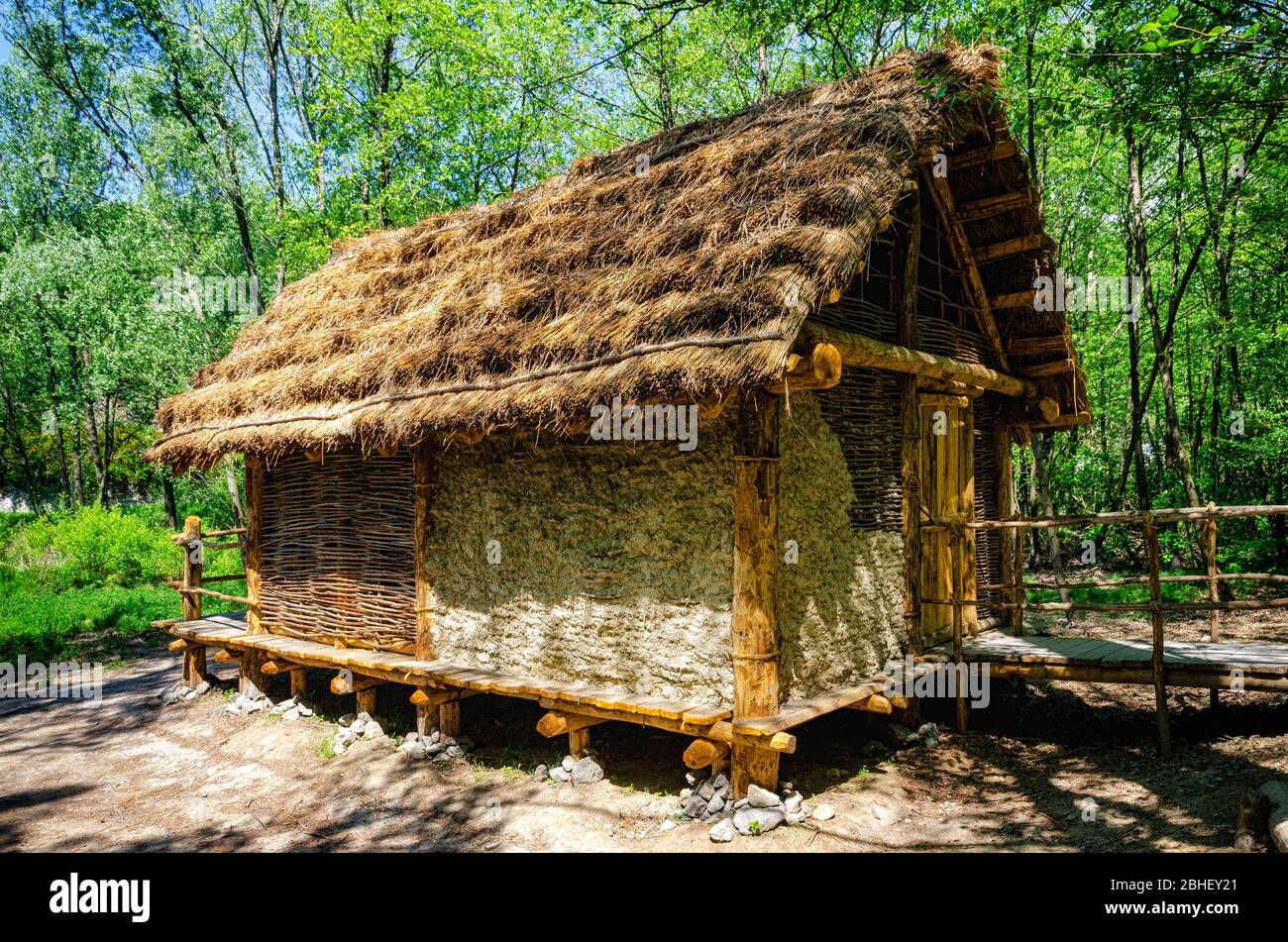 reconstruction of a prehistoric palafitte house from neolithic age ...