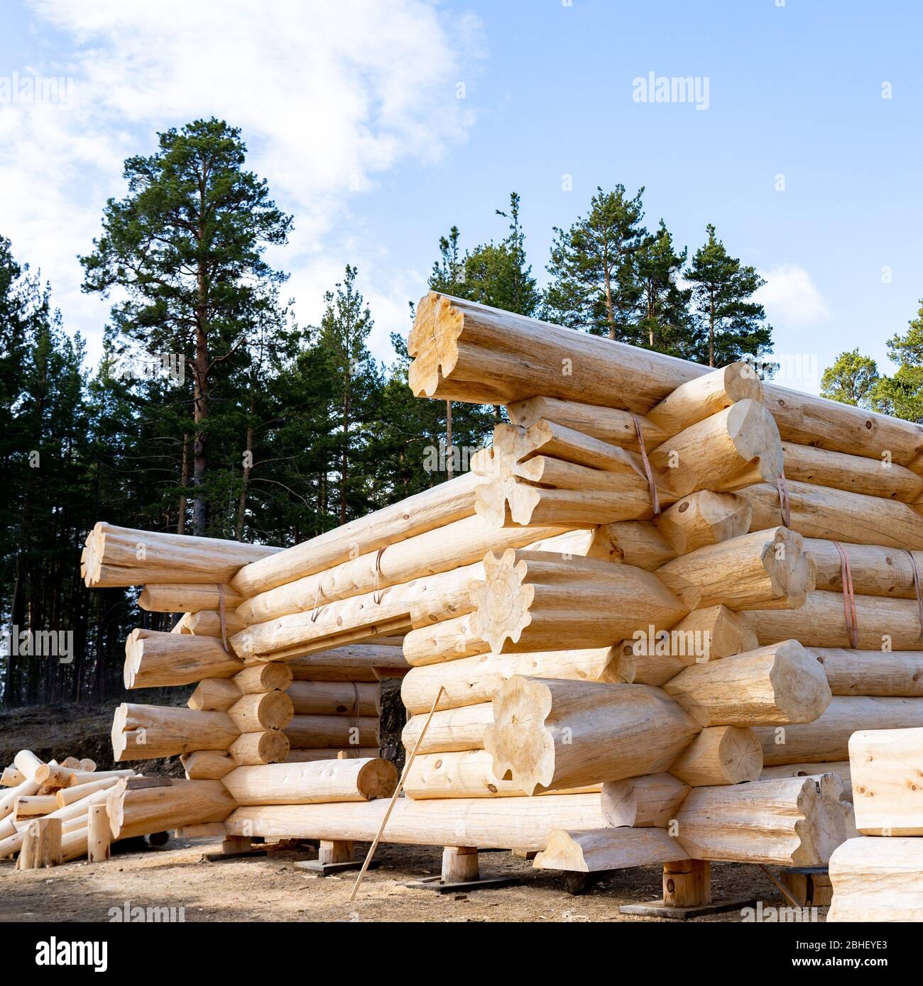 Ethnic wooden log cabin new manufacturing process Stock Photo - Alamy