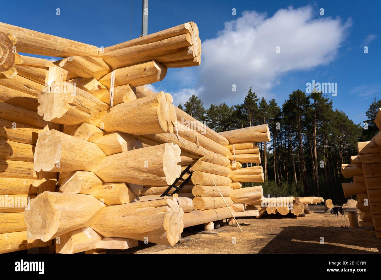 Ethnic wooden log cabin new manufacturing process Stock Photo - Alamy
