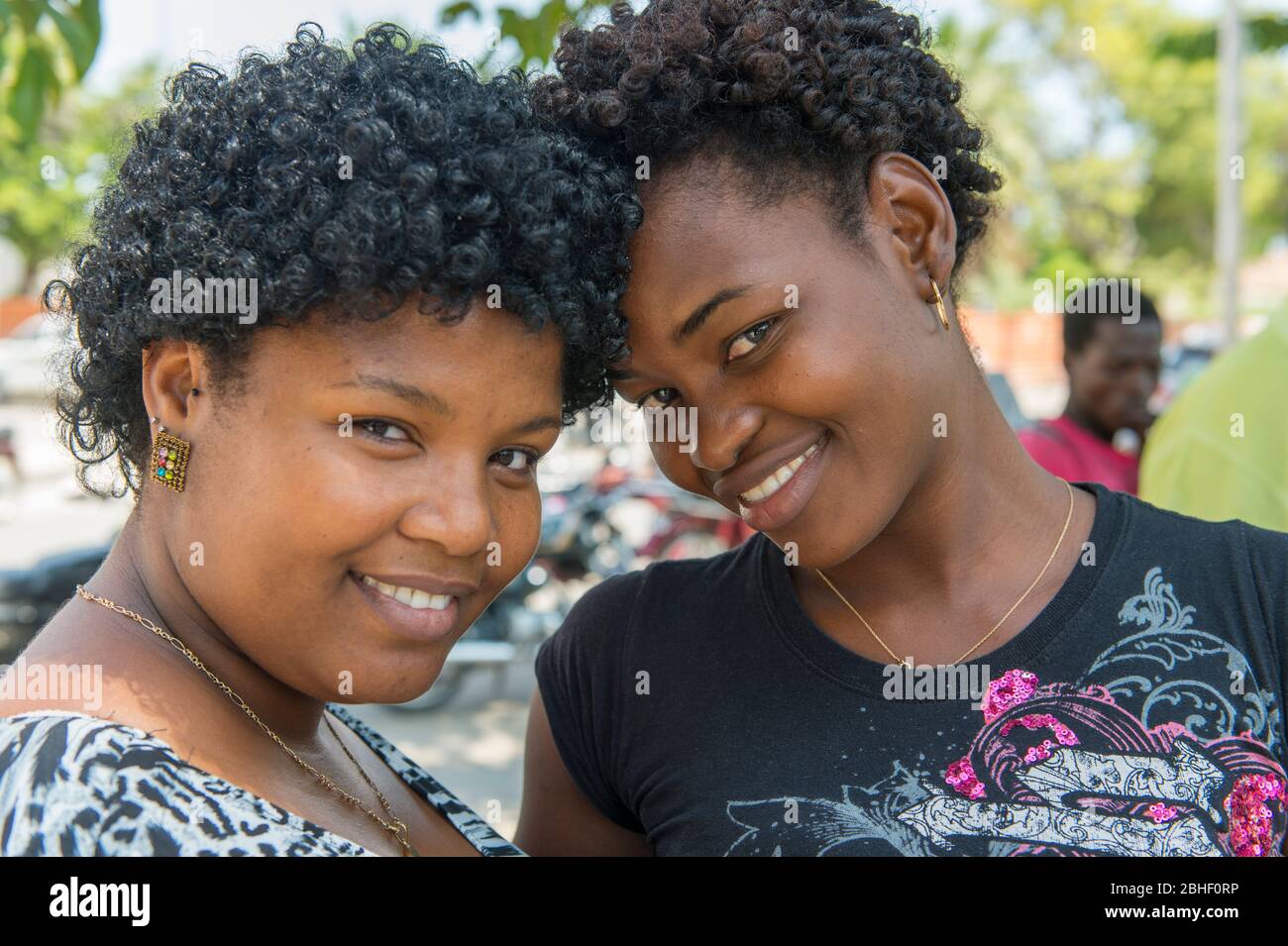 Portrait of two young women in the Garden of Benguela, Angola Stock ...