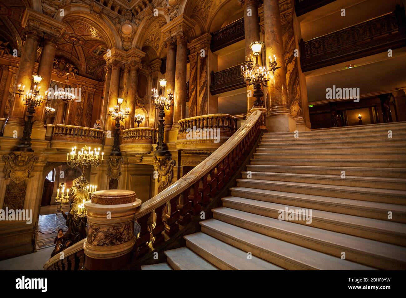 One of the grand staircases in the Opera Garnier, Paris, France Stock ...