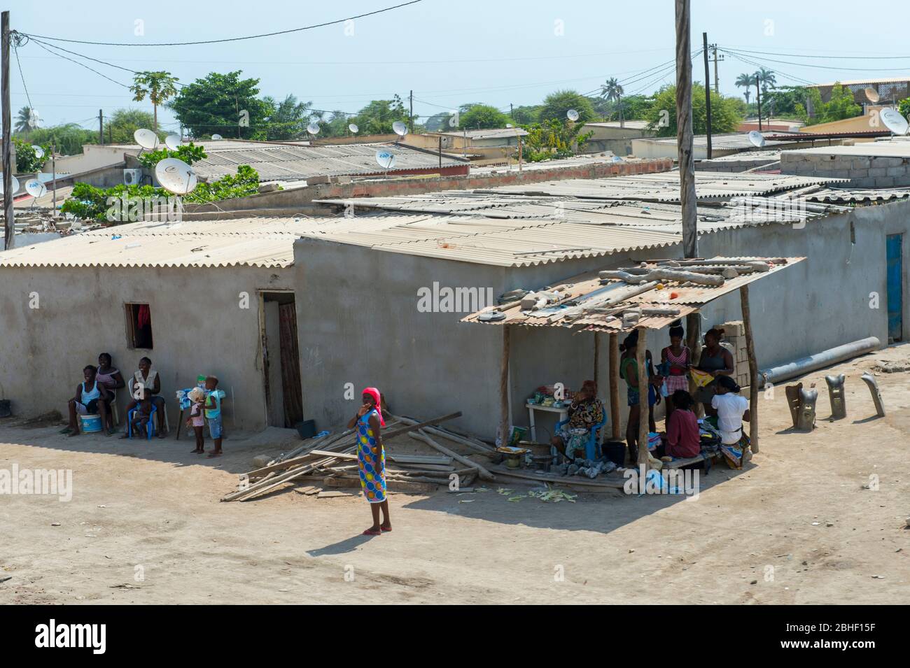 Small village seen from train between Lobito and Benguela in Angola ...