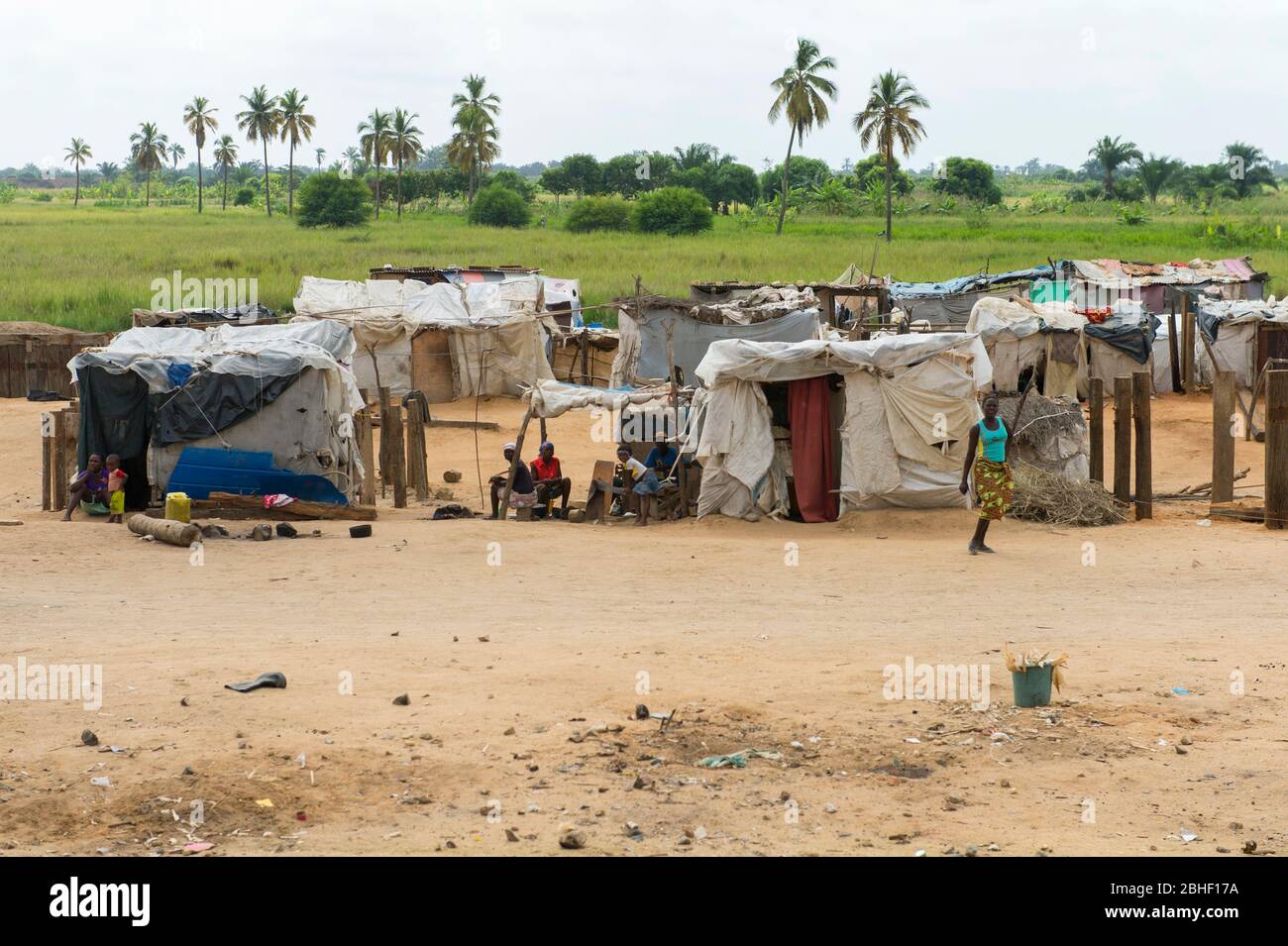 Shanty town (squatter settlement) seen from train between Lobito and ...