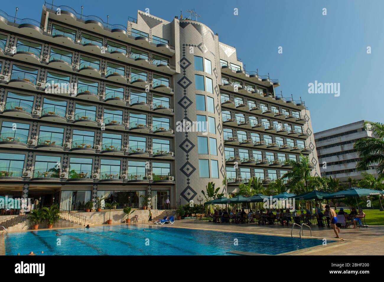 Swimming pool and the Atlantic Hotel in Pointe Noire, Democratic ...