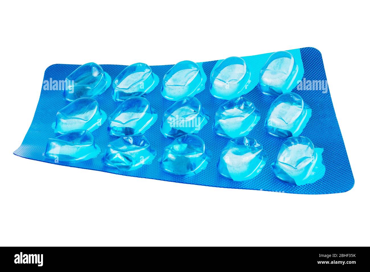 empty blue pills blisterpack container isolated on white background ...