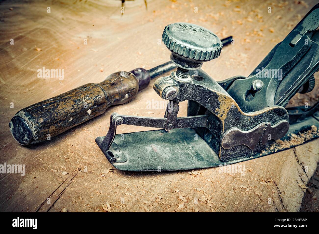 old joinery tools - close up Stock Photo - Alamy