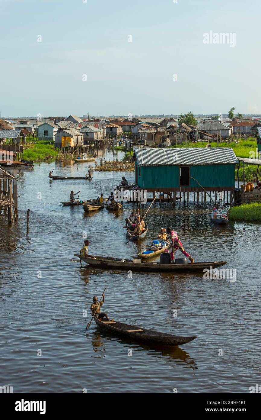 Overview of Ganvie village where people are only get around by boat ...