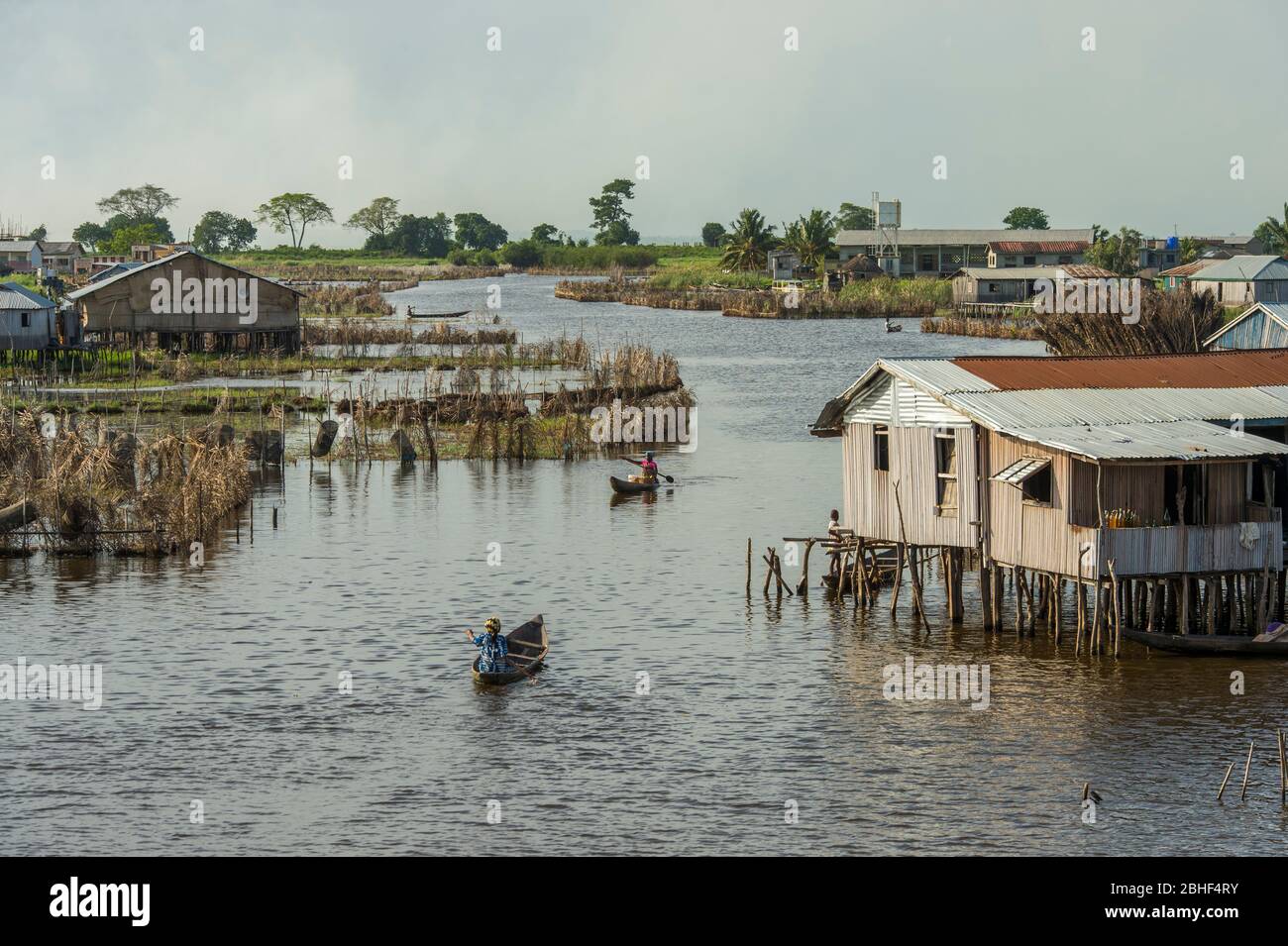 Overview of Ganvie village where people are only get around by boat ...