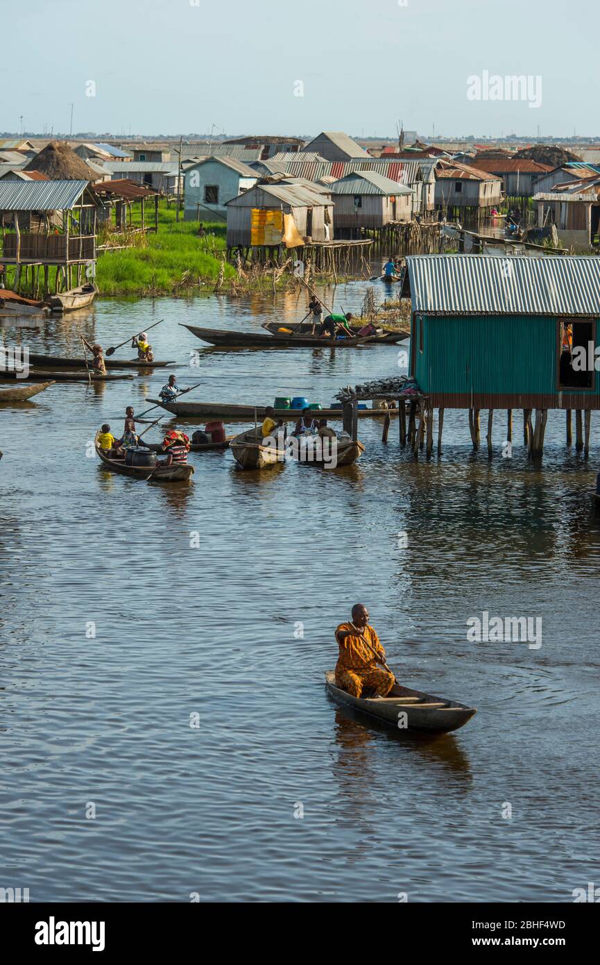 Overview of Ganvie village where people are only get around by boat ...