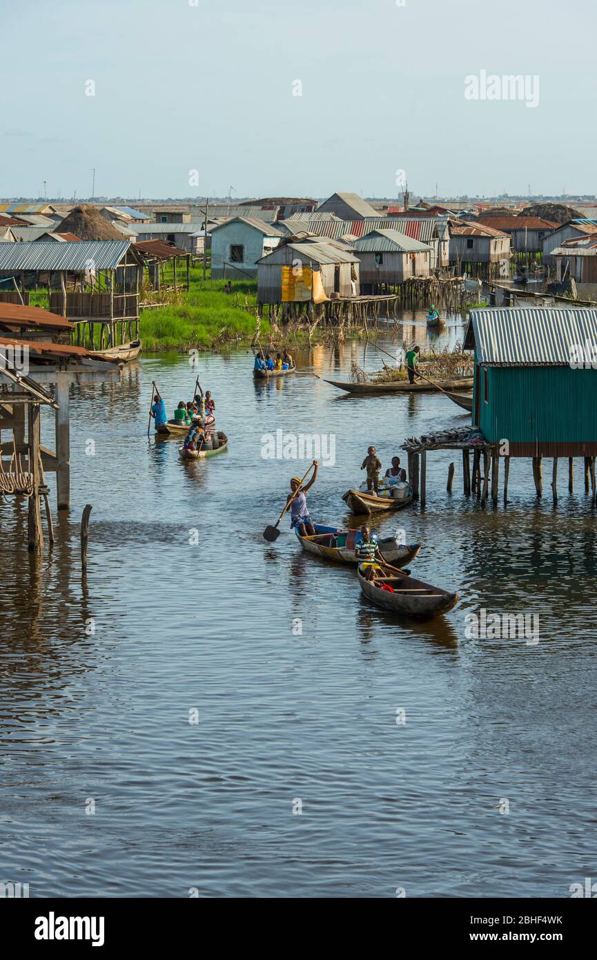 Overview of Ganvie village where people are only get around by boat ...