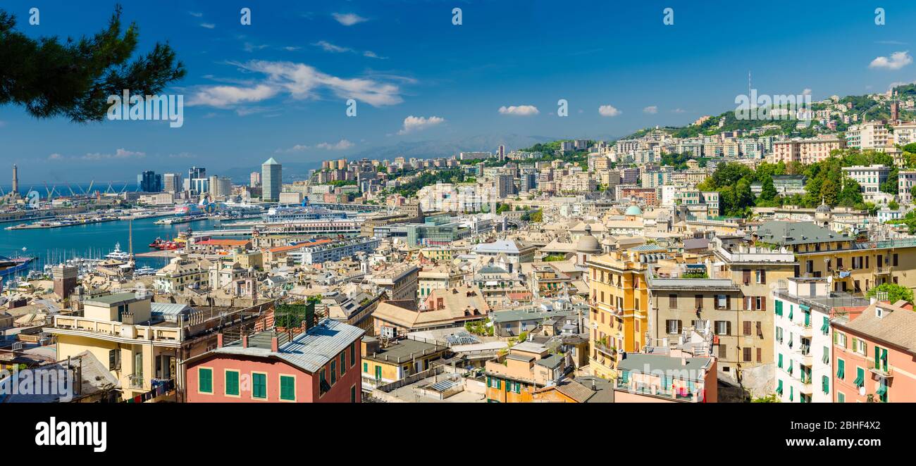 Genoa, Italy, September 11, 2018: Top aerial scenic panoramic view from ...