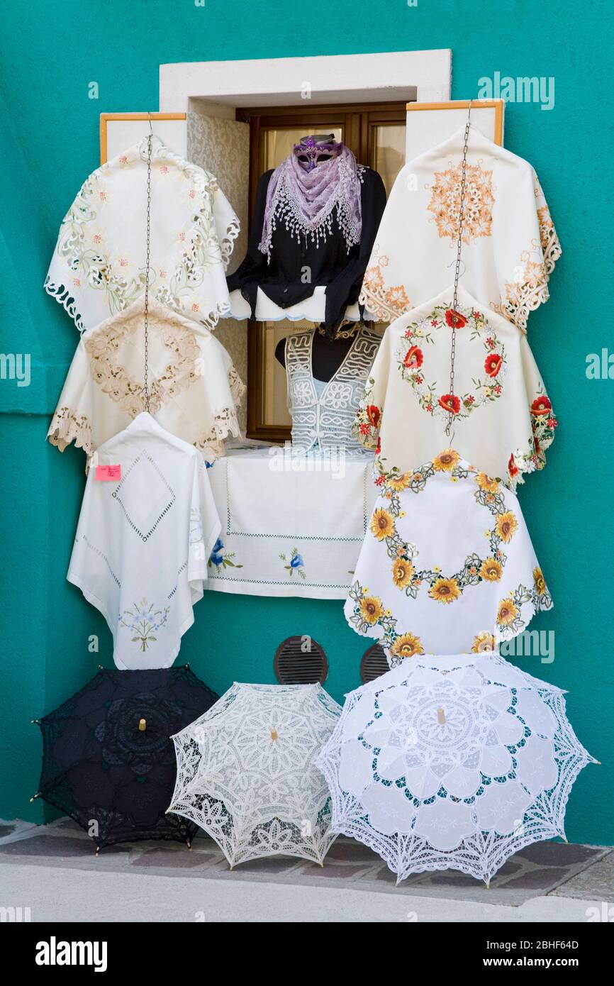 Handmade lace on Burano Island, Venice, Italy, Europe Stock Photo - Alamy