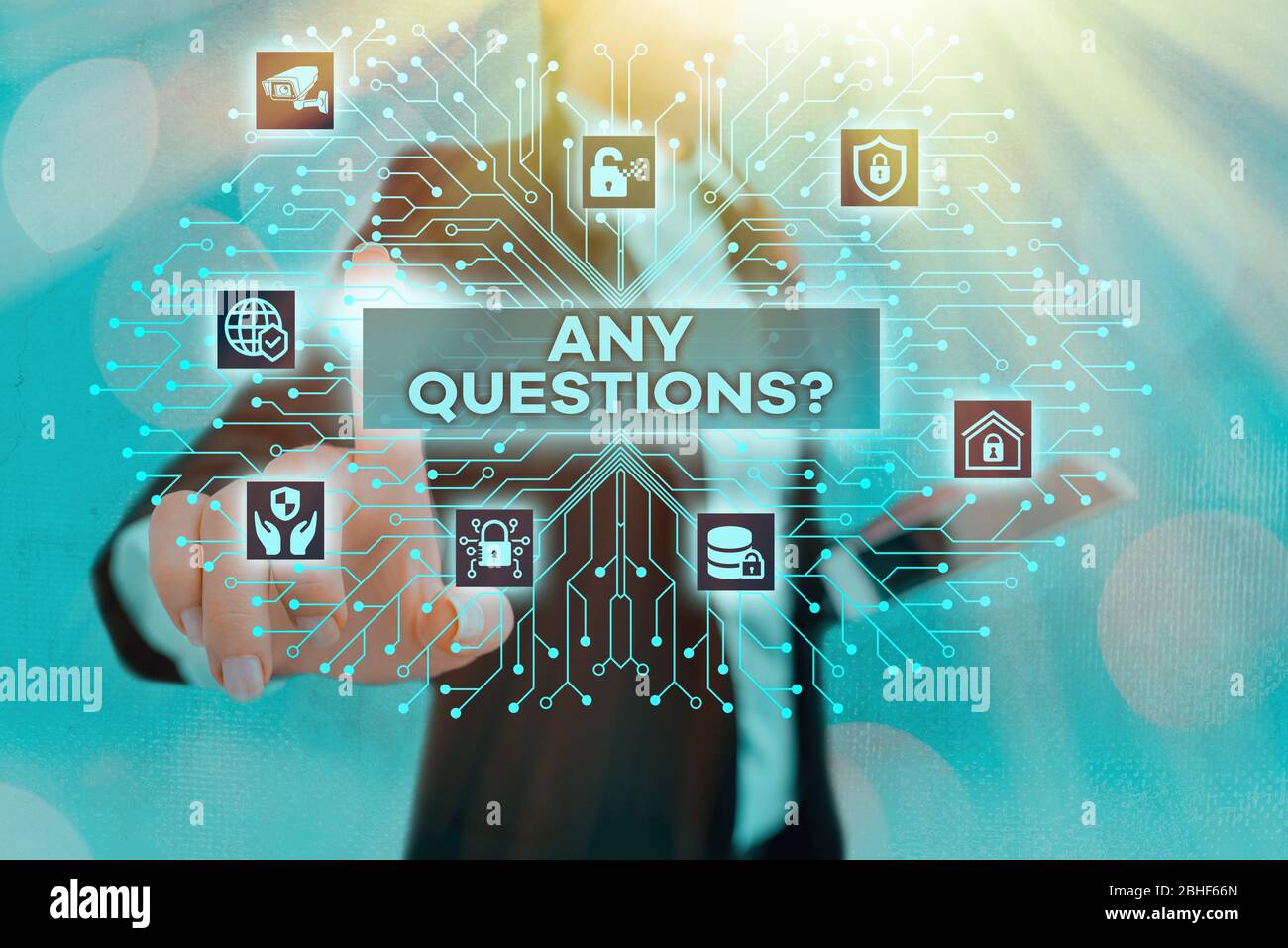 Writing note showing Any Questions Question. Business concept for ...