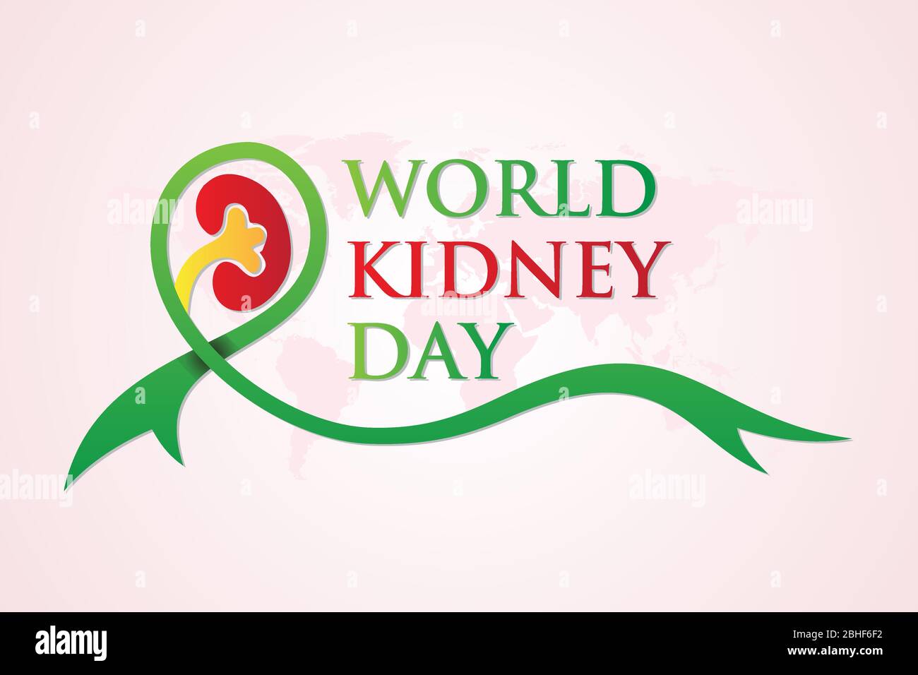 World Kidney Day banner with ribbon and world map background in flat ...