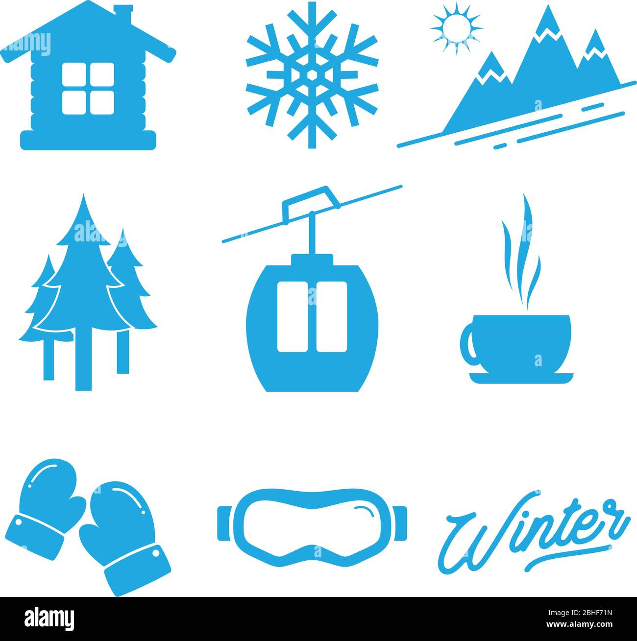 Set winter icon with flat design graphic and blue color. Flat design ...